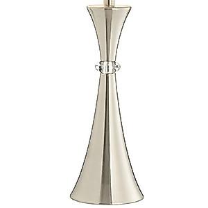 360 Lighting Rachel 28" Tall Concave Column Modern Table Lamps Set of 2 Pull Chain WiFi Smart Socket Silver Metal Living Room Bedroom Bedside Nightstand House Office Home Reading White Shade