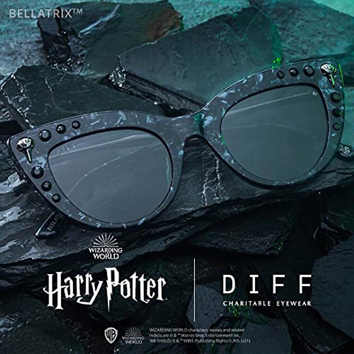 DIFF Harry Potter Bellatrix Designer Cat Eye Sunglasses for Women UV400 Protection, Geo Black + Grey