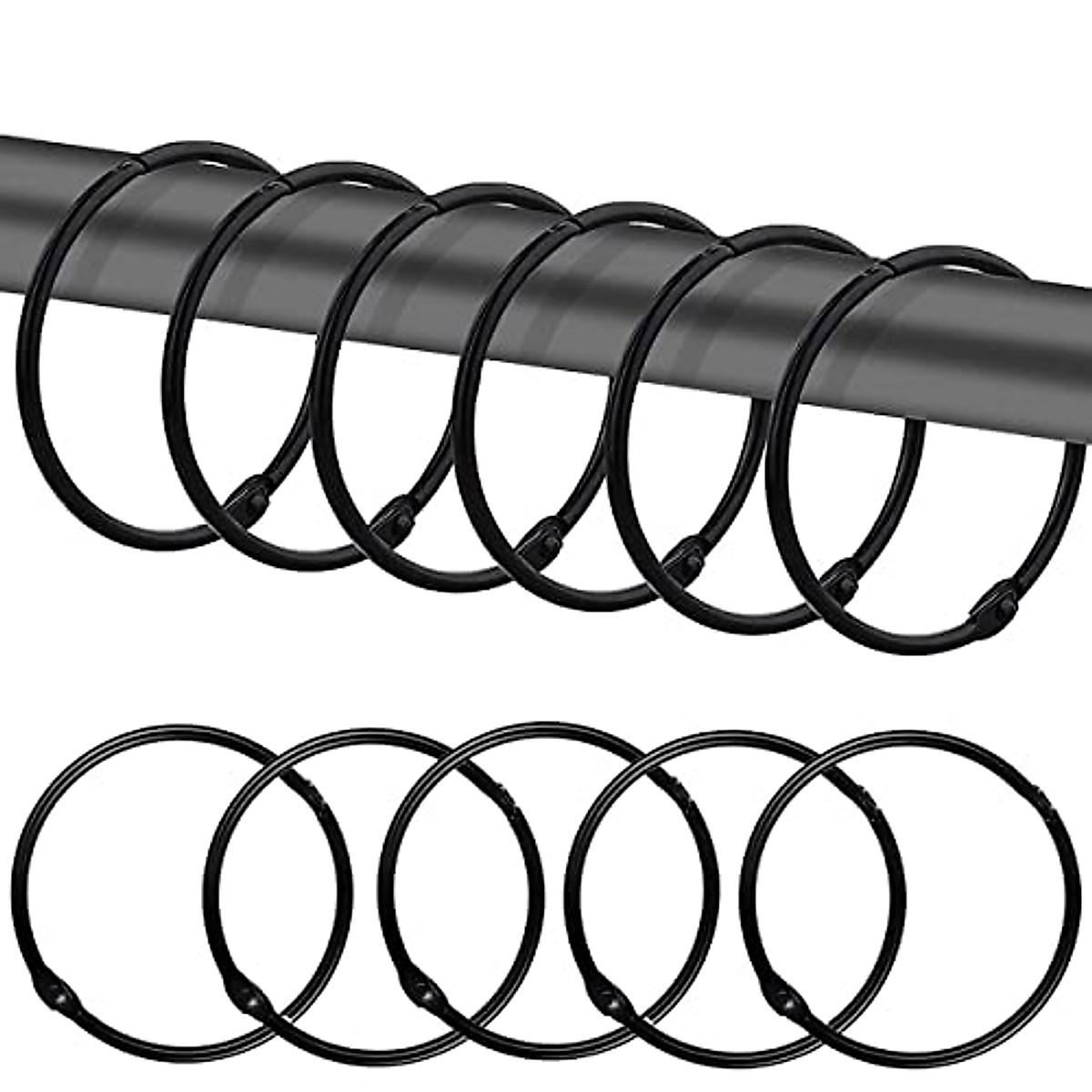 Shower Curtain Rings,18 Pack Rust Proof Black Metal Matte Curtain Hooks Easy Glide Anti-Drop Rustproof Shower Curtain Hooks for Bathroom Shower Rod Home and Hotel Use