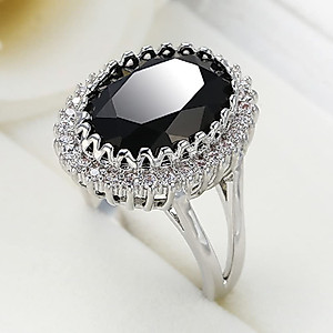 SUKKCCNO S925 Silver Women's Ring Shiny Black Diamond Ring AAA Cubic Zirconia Ring Oval Cut Cubic Zircon Wedding Ring