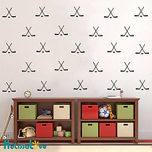 36pcs/Set Hockey Cross Sticks Pattern Vinyl Wall Decal for Kids Room boy Bedroom Sticker Baby Nursery Wall Art Mural YA198 (Black)
