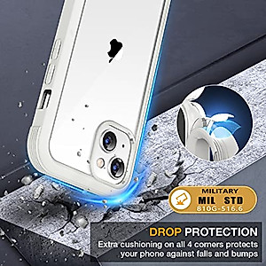 Miracase Glass iPhone 13 Case 6.1 inch, 2023 Upgrade Full-Body Clear Bumper Case with Built-in 9H Tempered Glass Screen Protector for iPhone 13,Rice White