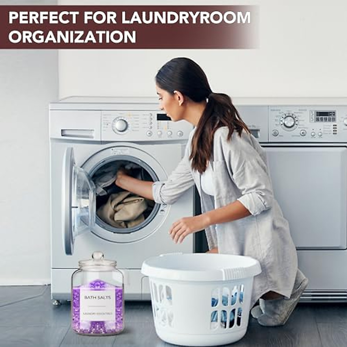 XPCARE Glass Jars for Laundry Room Organization Jars 0.5 Half Gallon Laundry Storage Glass Containers with Labels Organization with Lid for Laundry Detergent Laundry Pods Container, 2 Jars