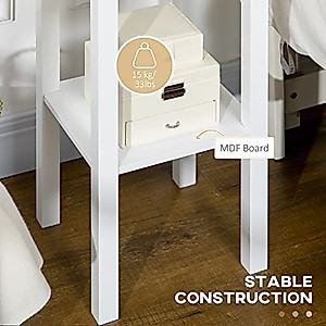 HOMCOM 2-Tier Side Table with Drawer, Narrow End Table with Bottom Shelf, for Living Room or Bedroom, White