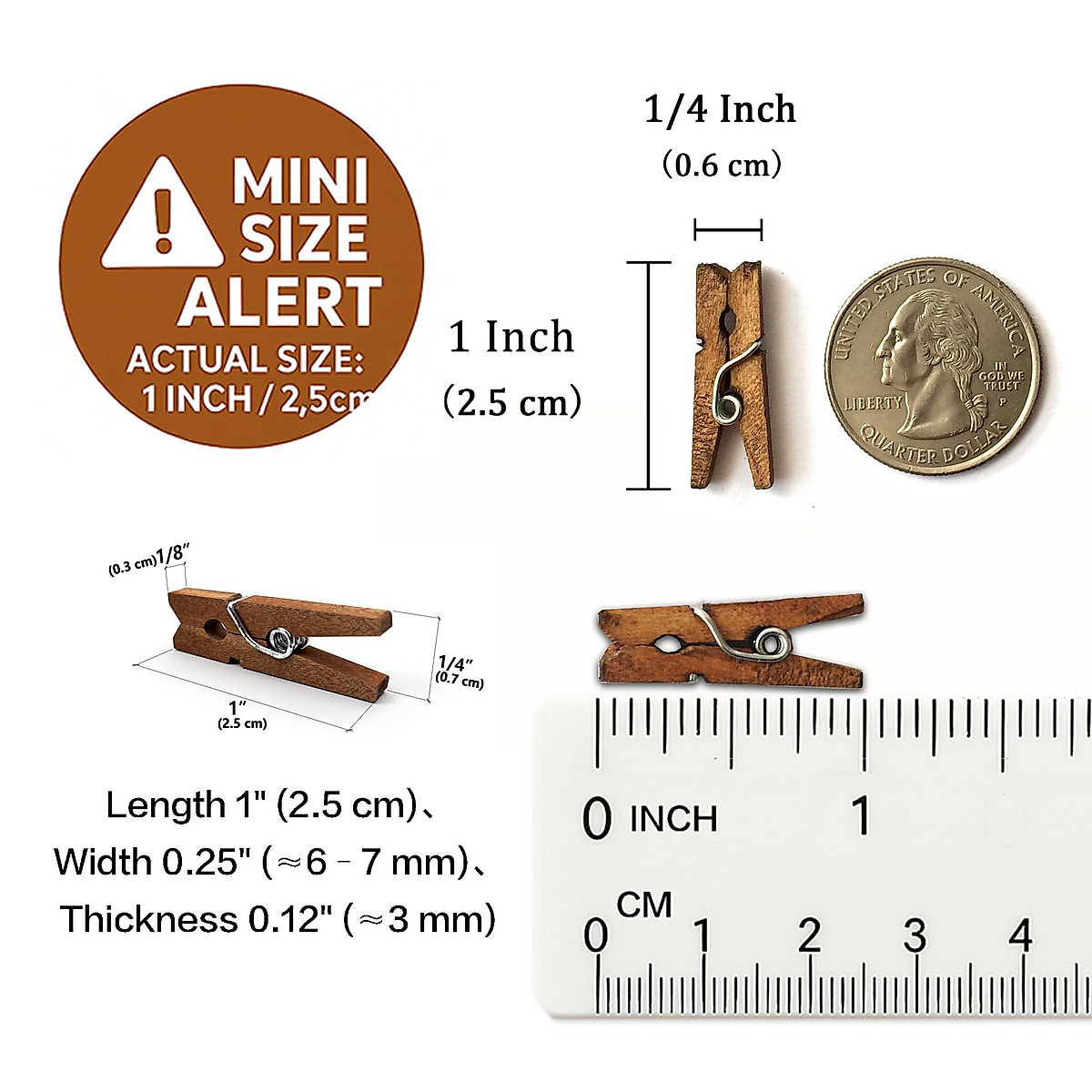 LWR CRAFTS Wooden Mini Clothespins 100 Per Pack 1" 2.5cm (Jacobean)