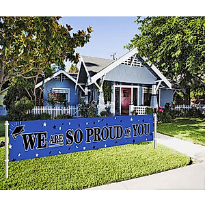 Large We are So Proud of You Banner, 2023 Graduation Party Supplies Decorations, 2023 Congratulations Banner, Congrats Banner, Graduation Decoration Blue and Black, Outdoor Indoor (9.8 x 1.6 feet)