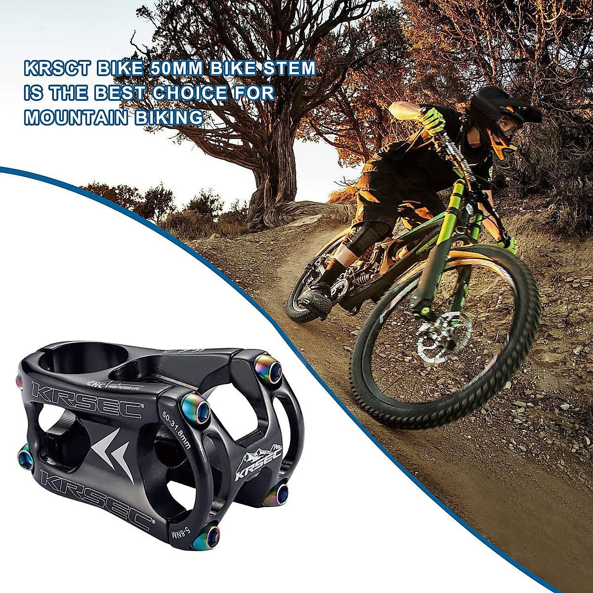 KRSEC 31.8 Bike Stem Mountain Bike Stems Short Handlebar Stem Aluminum Alloy for Bicycle,Road Bike,BMX, Cycling Stem Accessories Black