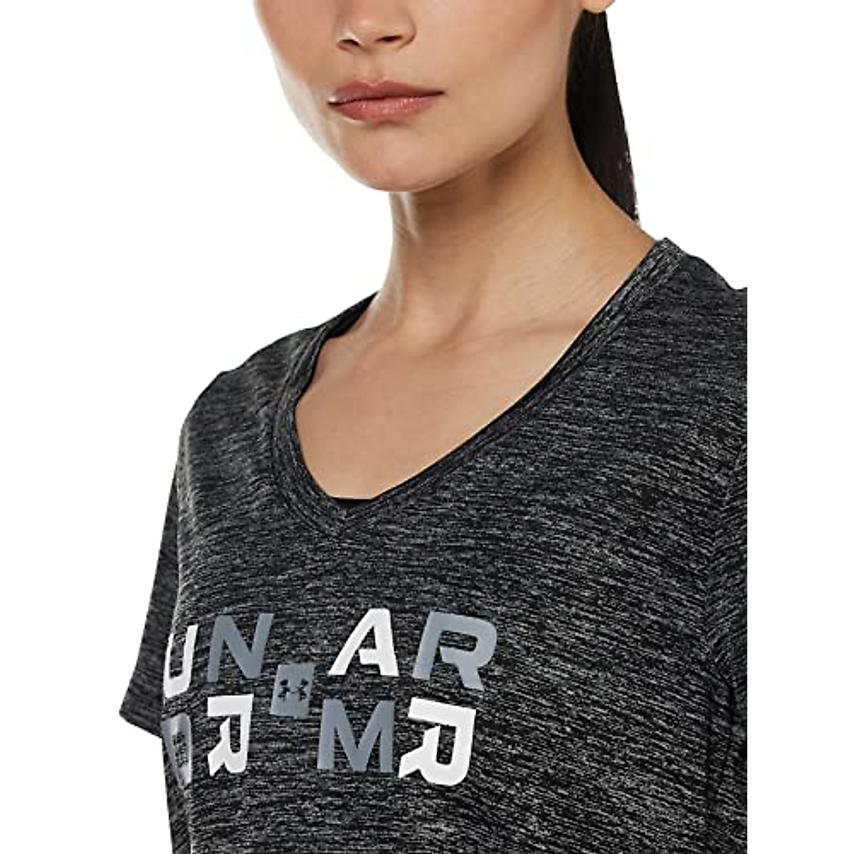 Under Armour Women's Tech Twist Graphic Short Sleeve T-Shirt, (001) Black Medium Heather/White/Steel, XX-Large