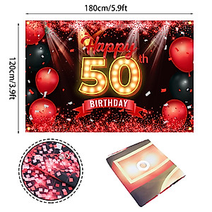 Happy 50th Birthday Banner Backdrop Red and Black 50 Years Old Background Bday Decorations for Women Men Photography Party Supplies Glitter