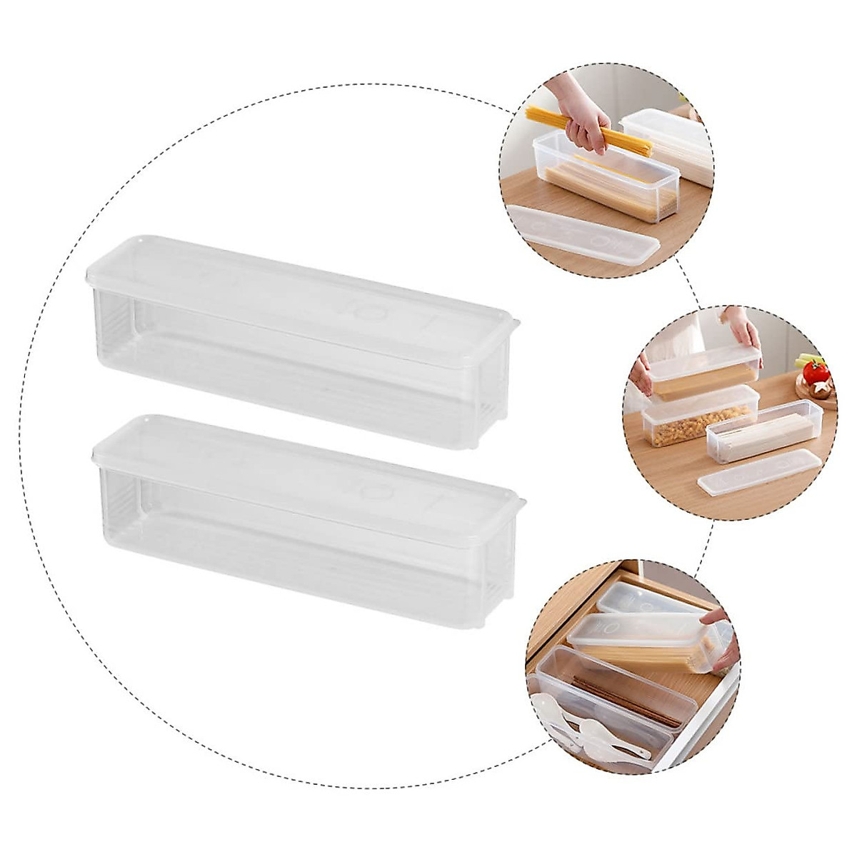 KICHOUSE 2Pcs Airtight Rectangular Pasta Noodle Storage Boxes Sealed Grains Canisters for Pantry and Refrigerator Organization for Spaghetti and Food Storage