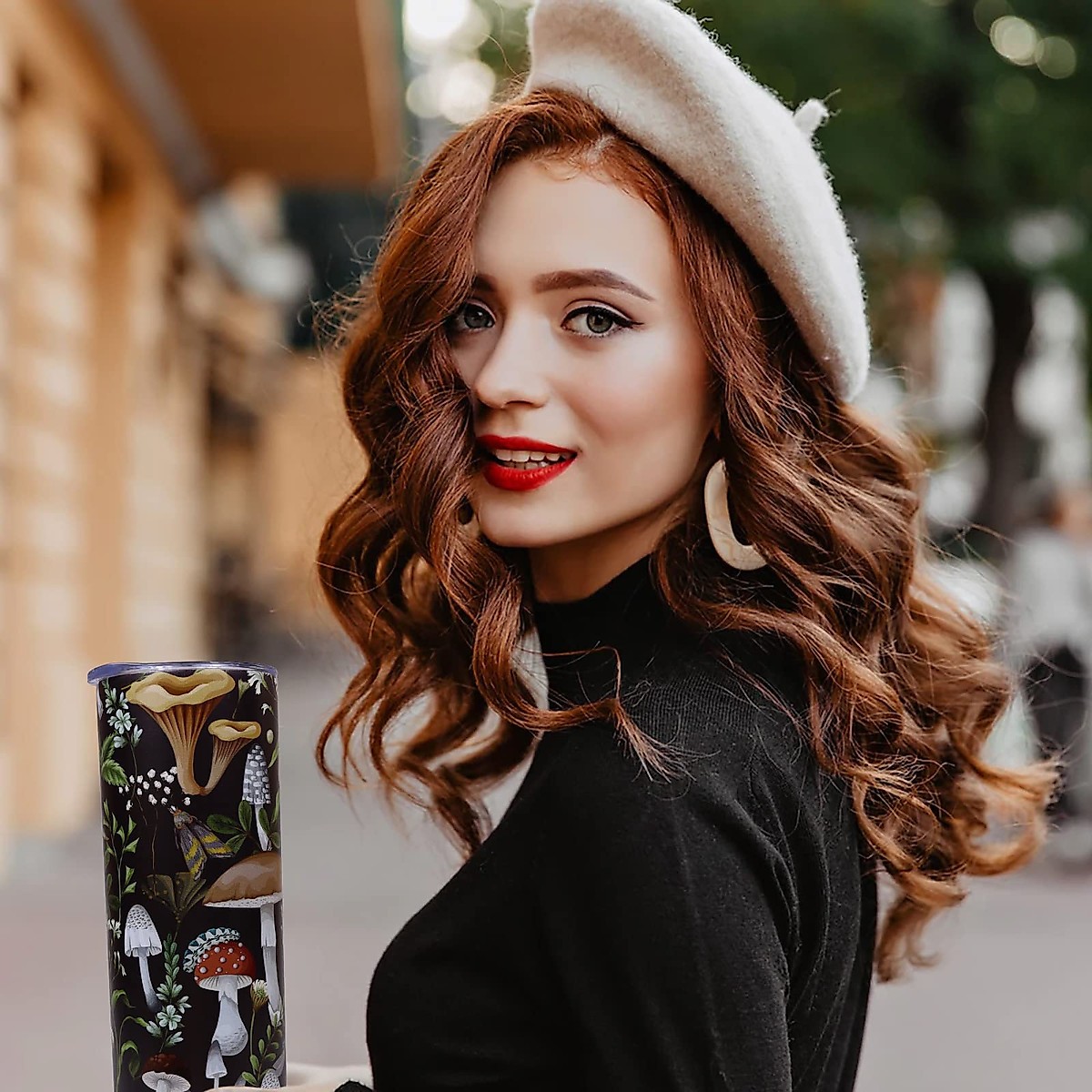 IchDich Mushroom Tumbler With Lid and Straw 20 oz Insulated Mushroom Tumbler Stainless Steel Mushroom Skinny Tumbler Water Bottle Travel Mug Wine Cups Mushroom Gifts for Women