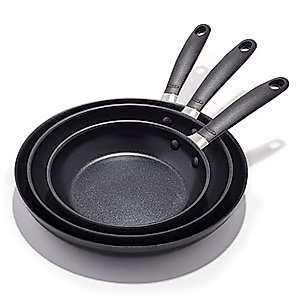 OXO Good Grips 8" 10" and 12" Frying Pan Skillet Set, 3-Layered German Engineered Nonstick Coating, Stainless Steel Handle with Nonslip Silicone, Black