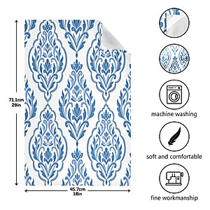 Kigai Blue White Damask Pattern Kitchen Towels, 18 x 28 Inch Super Soft and Absorbent Dish Cloths for Washing Dishes, 4 Pack Reusable Multi-Purpose Microfiber Hand Towels for Kitchen