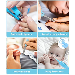 Baby Healthcare and Grooming Kit, Safety Newborn Nursery Baby Care Kit, with Hair Brush Comb, Nail Clipper, Thermometer, Pacifier Clip, Baby Registry Search, Newborn Essentials Girls Boys (Blue)
