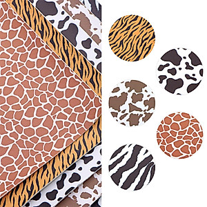 David Angie Animal Texture Faux Leather Sheet Printed Synthetic Leather Fabric Assorted 5 PCS 7.7" x 12.9" (20 cm x 33 cm) for Hair Accessories DIY Crafts Making (Mix)