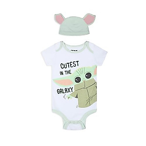 STAR WARS The Mandalorian Grogu Baby Boys Short Sleeve Bodysuit and Cap Set for Newborn and Infants