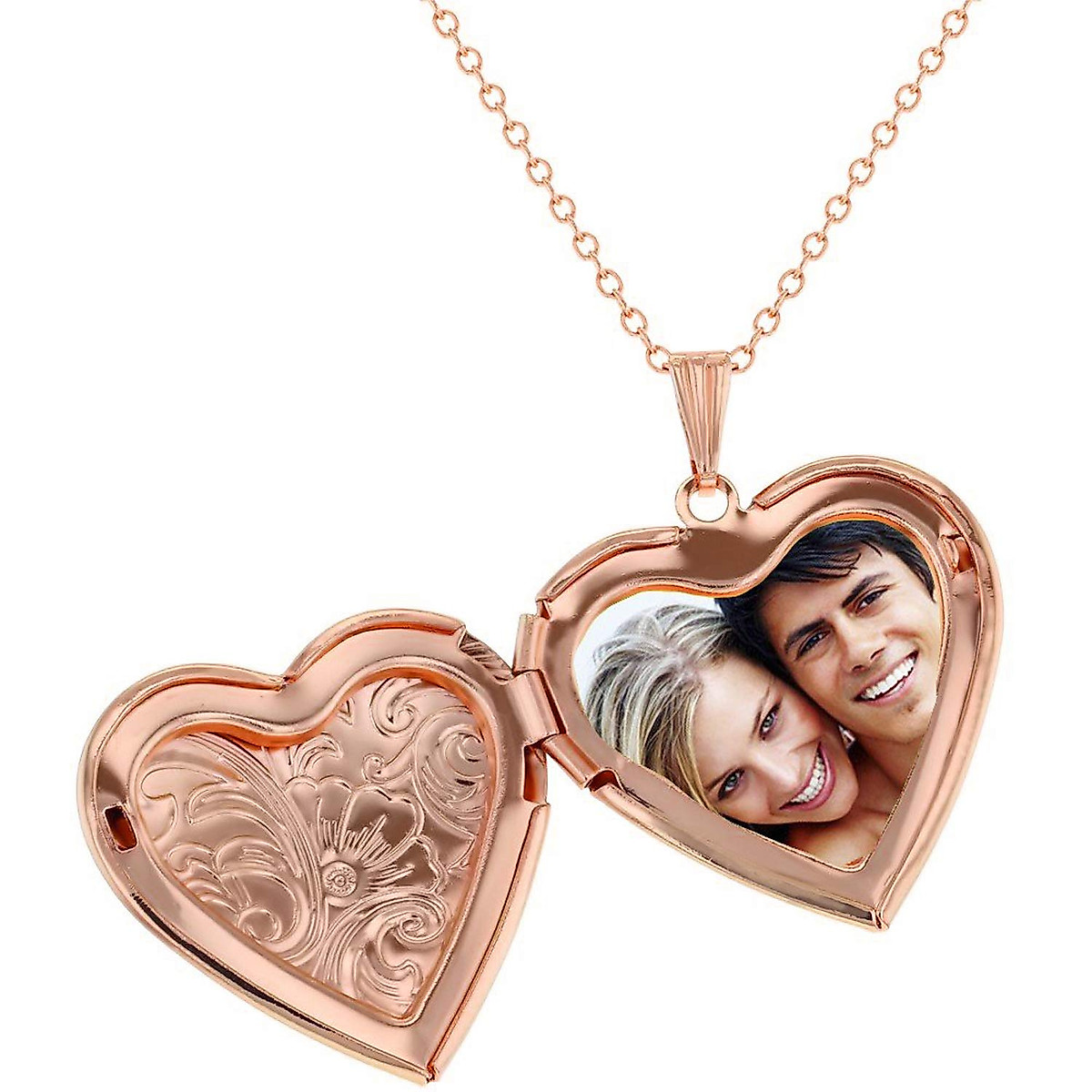 YOUFENG Locket Necklace that Holds Pictures Flower Lockets Necklaces Pendant 18K Gold Plated Gifts Jewelry Rose Gold Heart