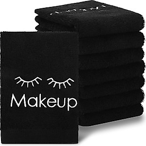 12 Pieces Cotton Makeup Towels Black 13x13 Inches Makeup Washclothes for Face Reusable Makeup Remover Towels Facial Cleansing Wash Cloths Women Face Towel Absorbent Cosmetic Towel (Cute Style)