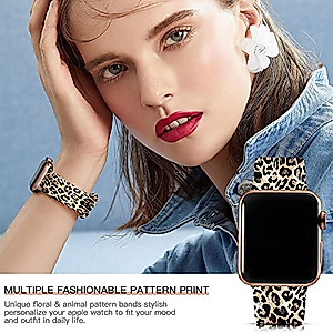 Lerobo Cheetah Band Compatible for Apple Watch Bands 40mm 38mm 41mm iWatch Bands SE Series 8 Series 7 6 5 4 3 2 1 Band for Women Men,Silicone Fadeless Pattern Printed Replacement Bands Leopard,S/M