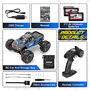Hosim RC Car 1:16 All Terrain 4WD RC Monster Truck 40+ km/h Buggy Fast Remote Control Racing Cars for Adults and Children (Blue)
