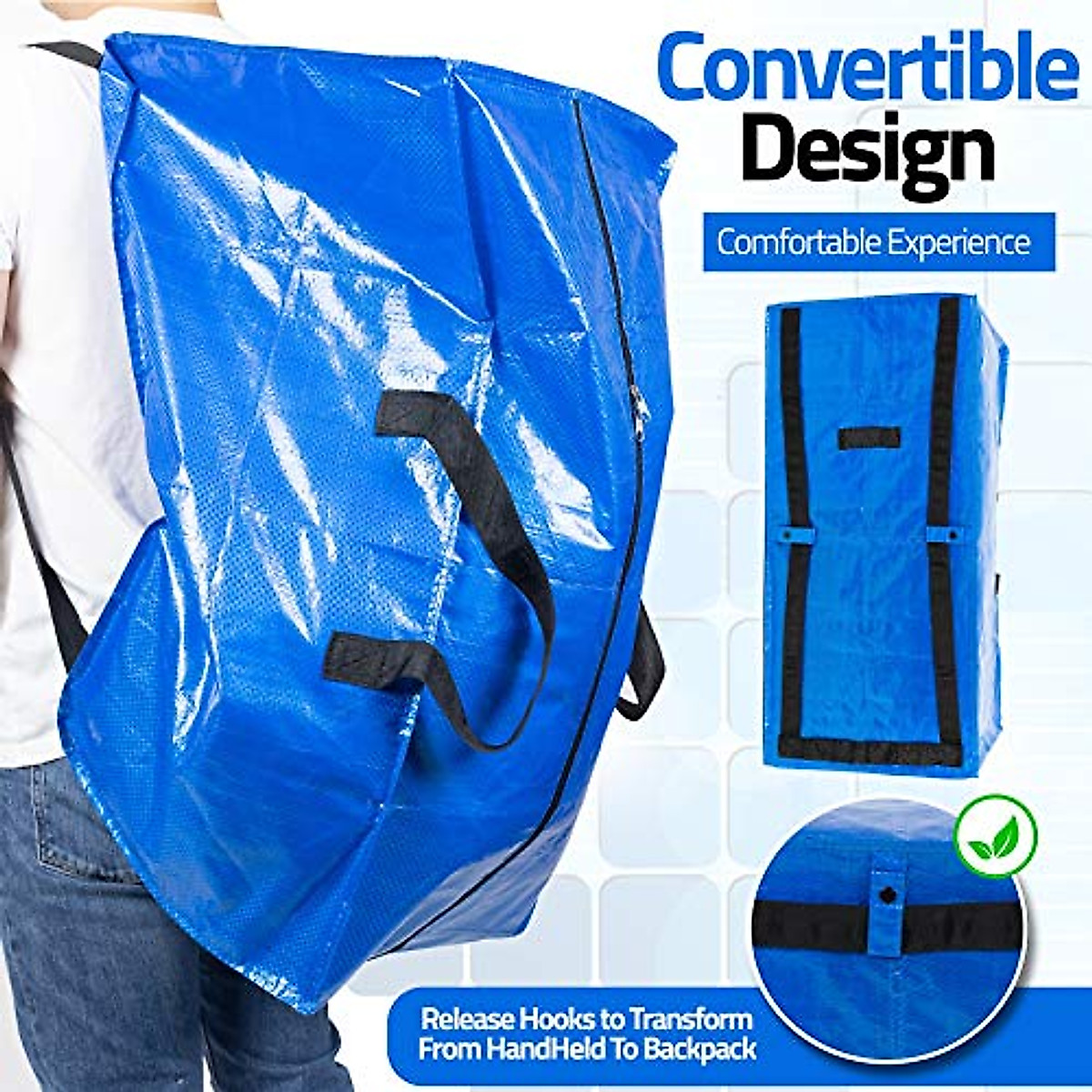 Heavy Duty Organizer Storage Bag - XL Moving Bags Totes with zippers for Clothing, College Moving Bags Compatible with Ikea Frakta Bag, 4 Packs