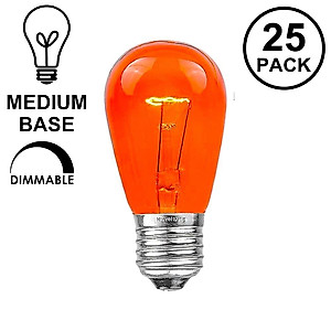 Novelty Lights 25 Pack S14 Outdoor Patio Edison Replacement Bulbs, E27 Medium Base, Amber/Orange, 11 Watt
