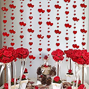 pinkblume 52Ft Red Heart Garland Metallic Glitter Hanging Heart Streamer Banner for Anniversary Mother's Day Valentines Day Engagement Wedding Bridal Shower Bachelorette Hen Party Decorations Supplies