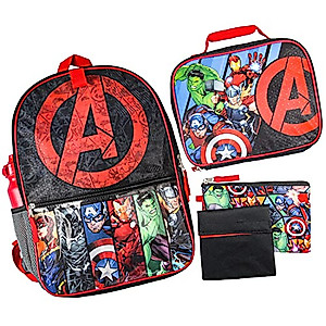 Marvel Avengers Superhero 5-Piece Backpack Lunch Tote Set