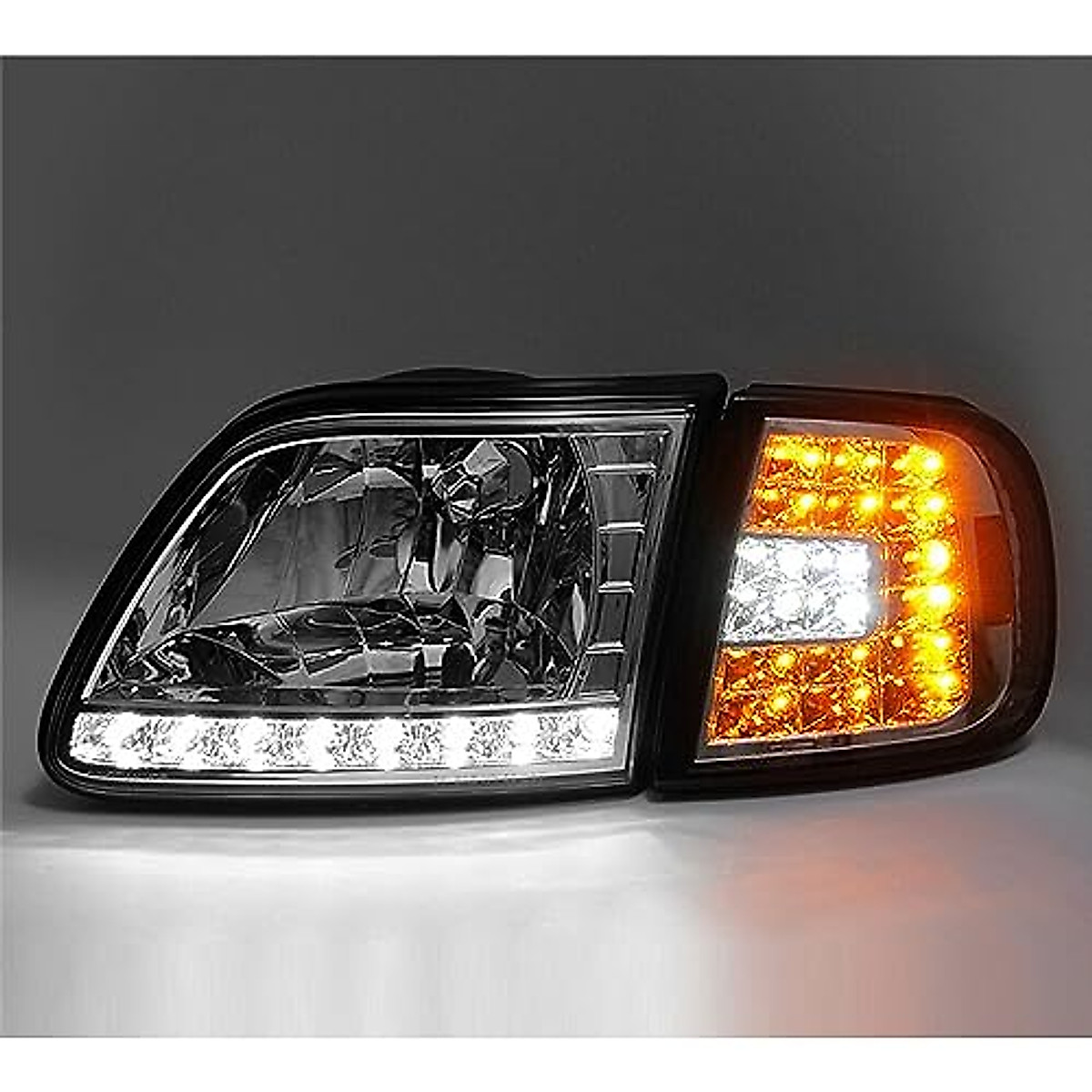 HH Building 2pcs Headlight Front Left Right Driver Passenger Side Clear Lens Chrome Housing Headlights + Corner Signal Lights 3L3Z13008DA FO2502267 5_HD-ON-FF15097-LED-SET-C