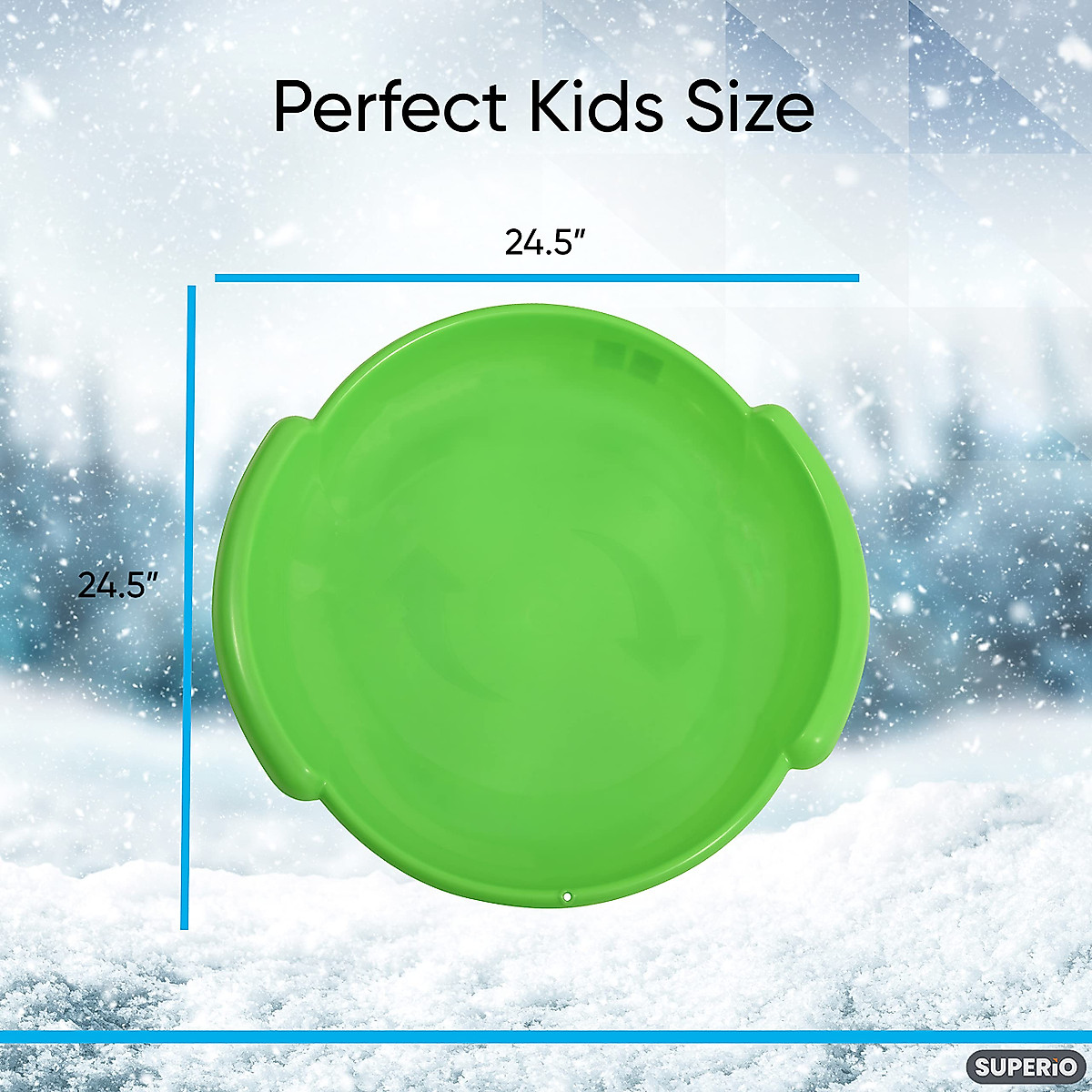 Superio Round Snow Saucer Sleds- 24” Plastic Disc Sleds for Kids and Adults- Heavy Duty Sled Discs with Handles for Downhill Sledding, Winter Outdoor Sports, (Red, Blue, Green, Purple)