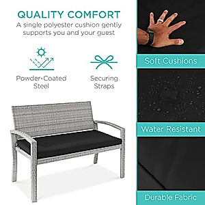 Best Choice Products 2-Person Outdoor Wicker Loveseat Bench Chair Furniture for Garden, Patio, Porch w/ 700lb Capacity, Seat Cushion - Gray/Black