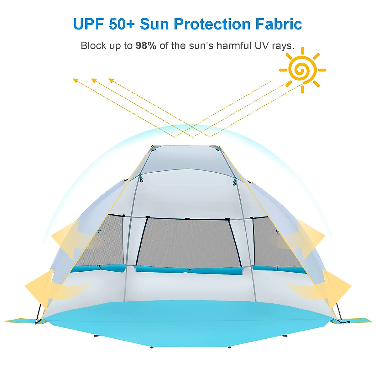 WolfWise 2-3 Person Portable Beach Tent UPF 50+ Sun Shade Canopy Umbrella with Extendable Floor, Blue