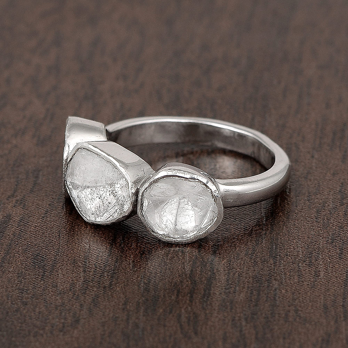 Shine Jewel 0.25 CT Natural Uncut Polki Diamond 3-Stone Ring Platinum Plated 925 Sterling Silver Handmade Jewelry Gift for Women Size 9