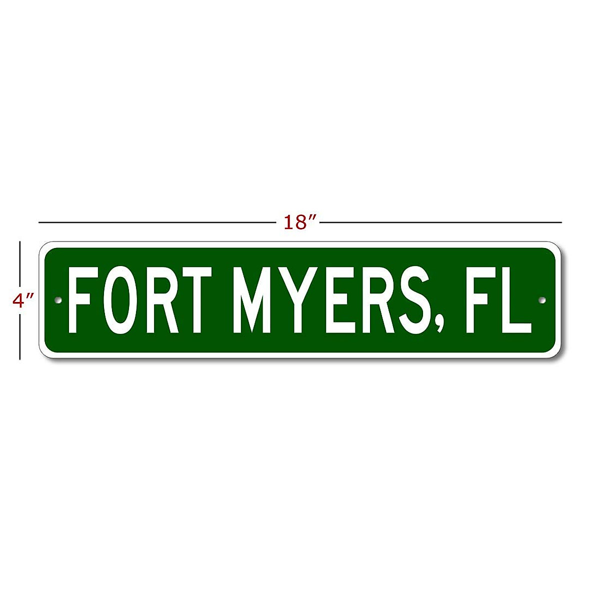 Fort Myers, Florida - USA City and State Street Sign - Personalized Metal Street Sign, Man Cave Destination Sign, Perfect Idea, Pub Bar Wall Decor - 4x18 inches