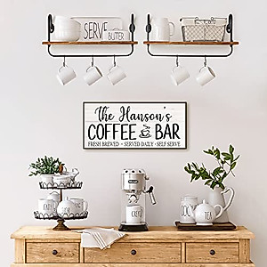 Olakee Floating Wall Shelves for Kitchen Bathroom Coffee Nook with 10 Adjustable Hooks for Mugs Cooking Utensils or Towel Rustic Storage Shelves Set of 2/17x5.9 inch (Carbonized Black)