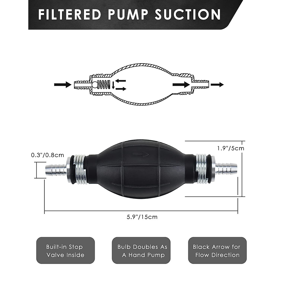 KATUMO Gasoline Siphone Hose, Gas Oil Water Fuel Transfer Siphon Pump, Portable Widely Use Hand Fuel Pump, Fuel Transfer Pump with 2 Durable PVC Hoses