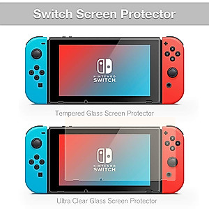 Accessories Kit Bundle for Nintendo Switch, 1x carry case,2x Grips kit,2x Steering Wheel,1x crystal case for switch,2x Case for Joy-Con,2x Thumbstick Caps,1x Glass screen protector