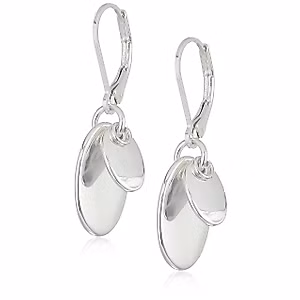 Chaps Women's Layered Disc Drop Leverback Drop Earrings, Silver