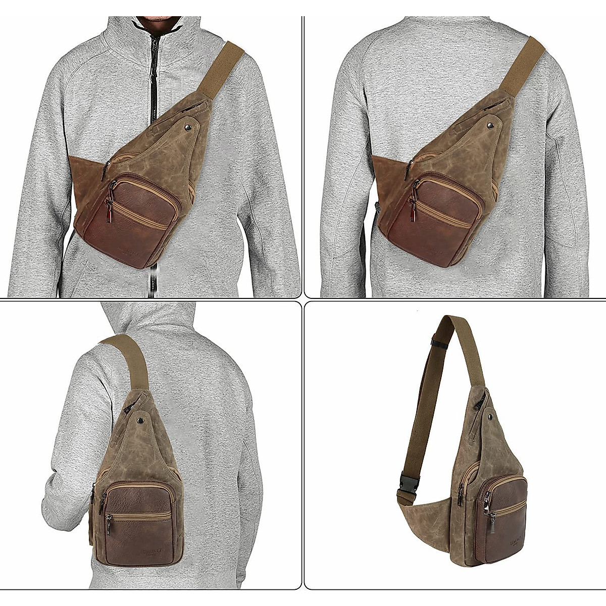 Lemuvlt Waxed Canvas Slim Sling Bag Mini Casual Daypacks Backpack Durable Crossbody Chest Bag Outdoor Travel Hiking Cycling(Brown)