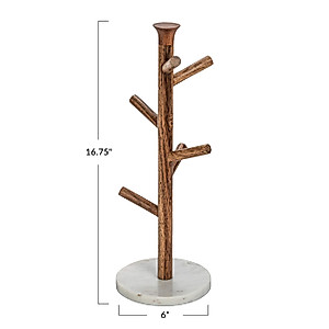 Bloomingville, Natural Tall Mango Wood and Marble Mug Rack, White, Medium