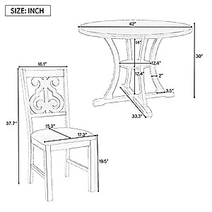 WOZNLA Comfortable 5-Piece Round 4-Kitchen Table Set Unique Special-Shaped Legs, Exquisite Hollow Chair Back Design in Dining Room, Gray