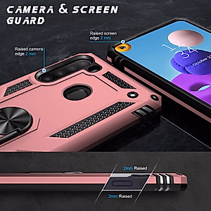 MERRO for Galaxy A21 Case with Screen Protector,Military Grade Heavy Duty Shockproof Protective Phone Cover Pass 16ft Drop Test with Magnetic Kickstand and Car Mount Holder Rose Gold Color
