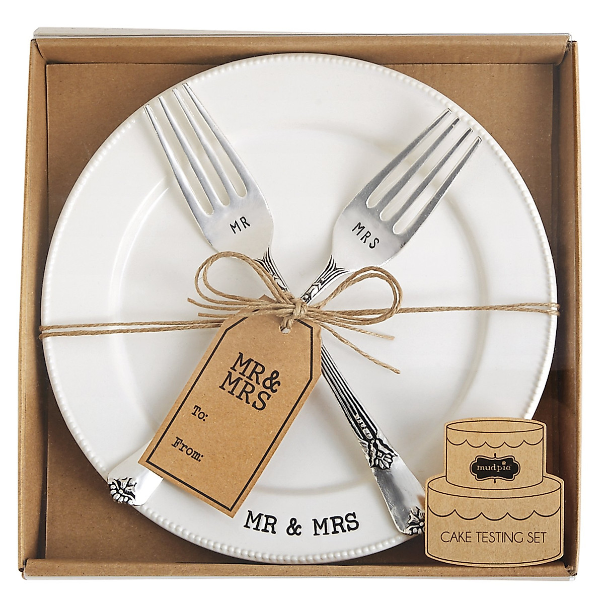 Mud Pie MRS, Plate and Fork Set, White
