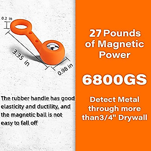 JFYOW Stud Finder Magnet,Magnetic Stud Finder with 6800Gs 27 Pounds of Pull Magnetic Power,Stud Finder Easy to Carry and Use No Battery Required Detect Metal Through 3/4" Drywall（1Pcs Orange).