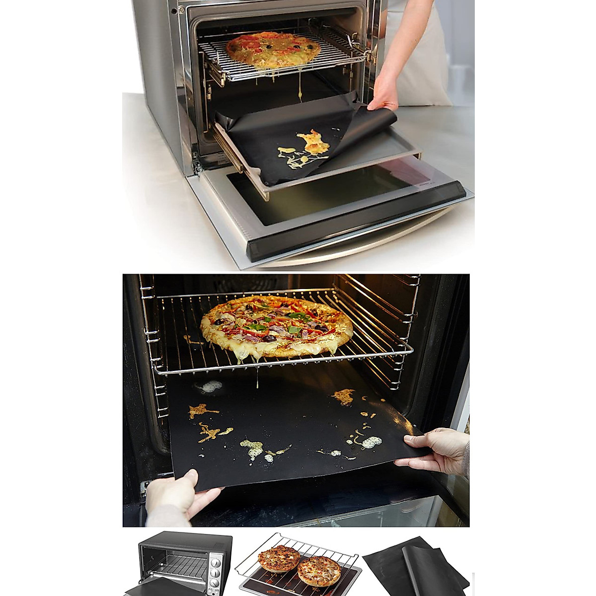 Oven Liners for Bottom of Oven, 2 Pack Large Thick Heavy Duty 100% Non-stick Reusable Teflon Oven Mat, 17”x25” Baking Mat for Electric, Gas, Toaster Ovens, Grills,Kitchen Friendly Cooking Accessory