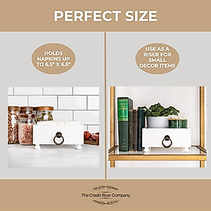 Farmhouse Napkin Holder White - Wooden Napkin Holder With 4 Feet, Rustic Napkin Holder Wood, White Napkin Holder With Handle, Flat Napkin Holder for Table, Table Napkin Holder, Paper Napkin Holder