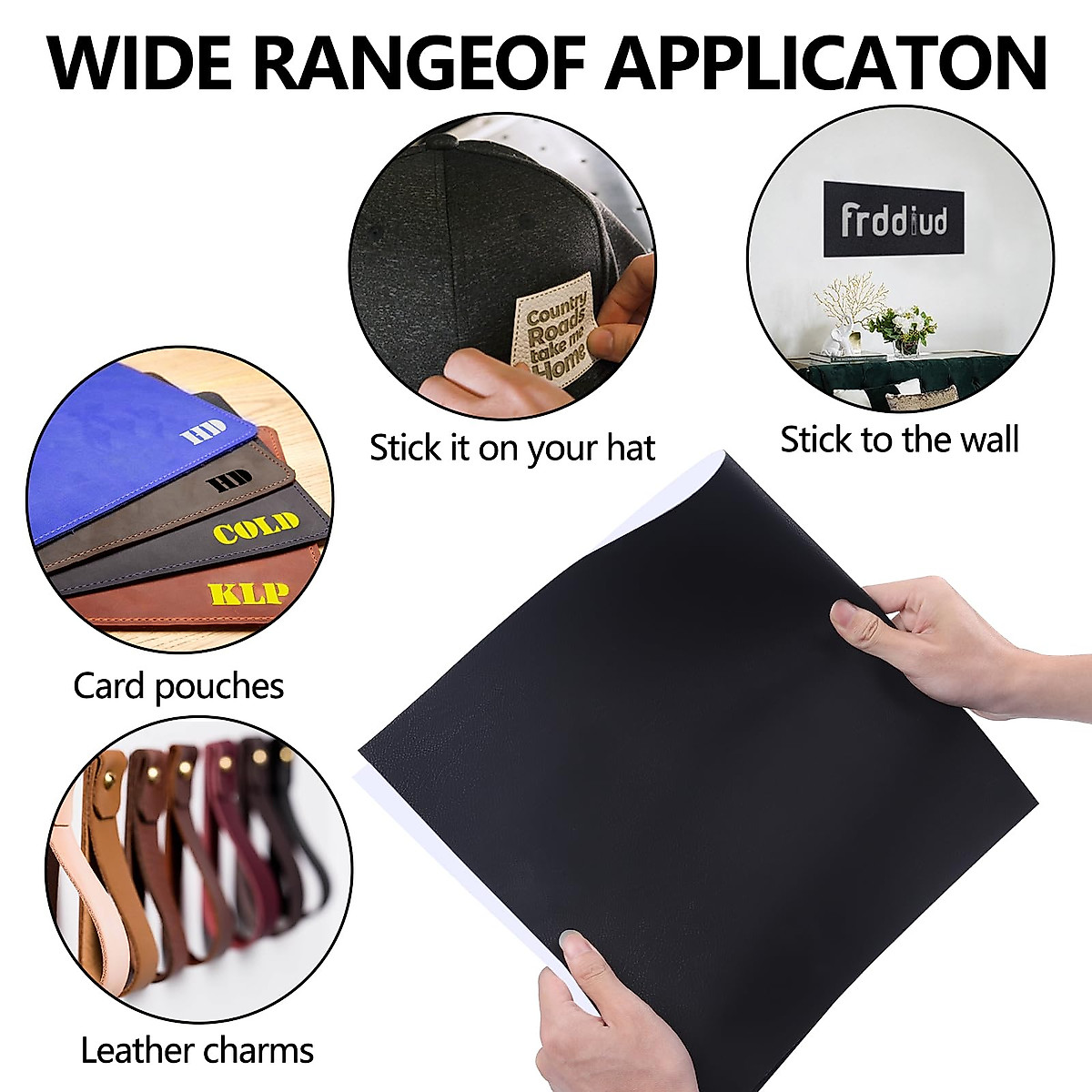 Frddiud Laserable Leather Sheets, 12" x 24"Laserable Leatherette Patch with Adhesive Backing, CO2 Laser Engraving Supplies, Faux Leather for Crafting Tools, Wallets (Black/Silver/Adhesive Backing)