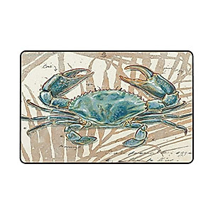 Soft Area Rug for Living Room,Nautical Ocean Animal Sea Underwater Submarine Blue Crab,Large Floor Carpets Doormat Non Slip Washable Indoor Area Rugs for Bedroom Kids Room 3 x 5Ft