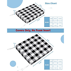 ZFUNCING 2 Pack Waterproof Patio Cushion Cover for Outdoor,Rustic Farmhouse Buffalo Check Plaid Washable Replacement Covers Furniture Seat Slipcover for Couch Sofa Chair,White Black,22x20in