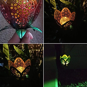 Firlar Garden Solar Lights Outdoors, 2pack Pathway Hollow Flower Stake Lights Waterproof Landscape Led Decorative Light for Patio, Walkways,Courtyard, Path,Yard, Lawn(Warm White)